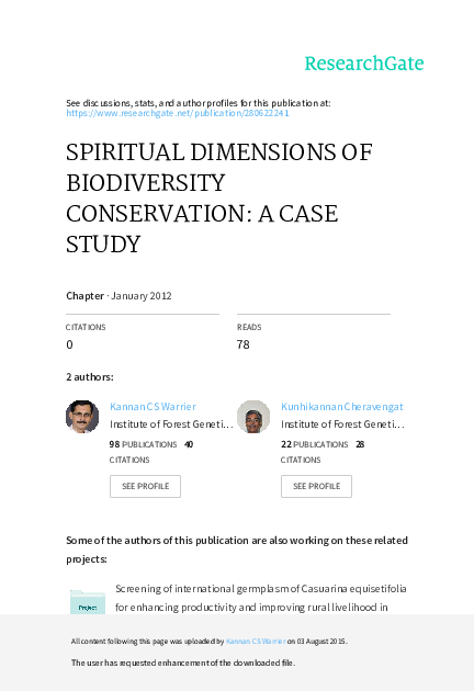 (PDF) Spiritual Dimensions of Biodiversity Conservation: A Case Study