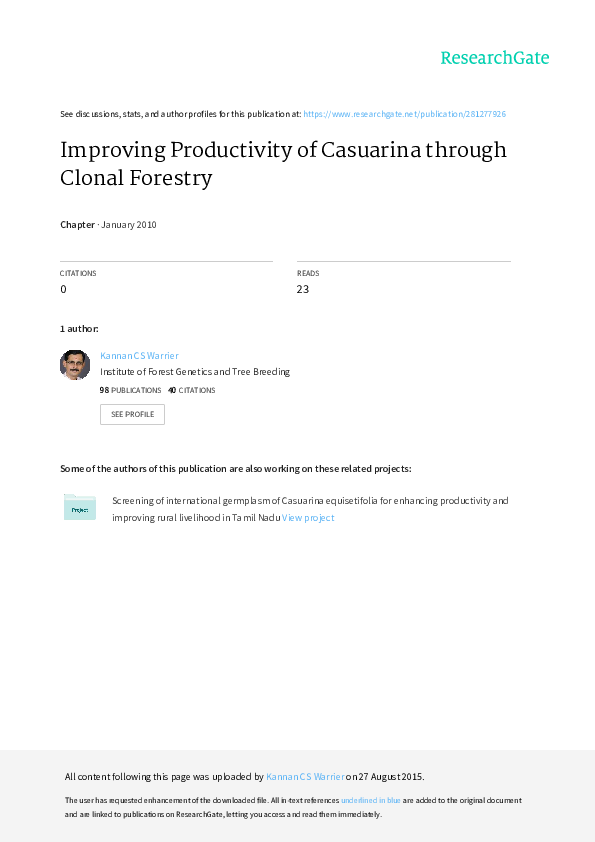 (PDF) Improving Productivity of Casuarina through Clonal Forestry