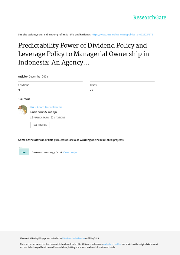 (PDF) Predictability Power of Dividend Policy and Leverage Policy to Managerial Ownership in ...