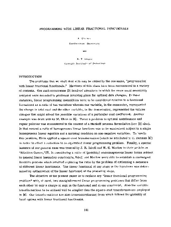 (PDF) Programming with linear fractional functionals