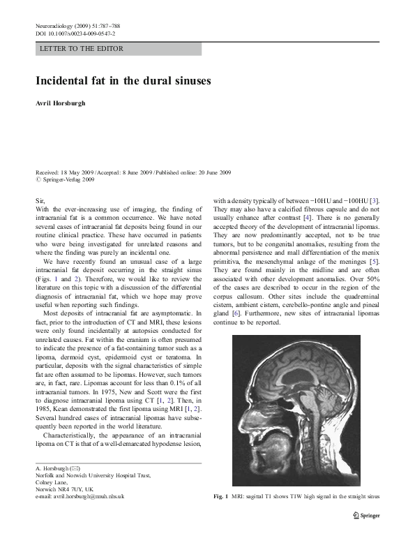 (PDF) Incidental fat in the dural sinuses