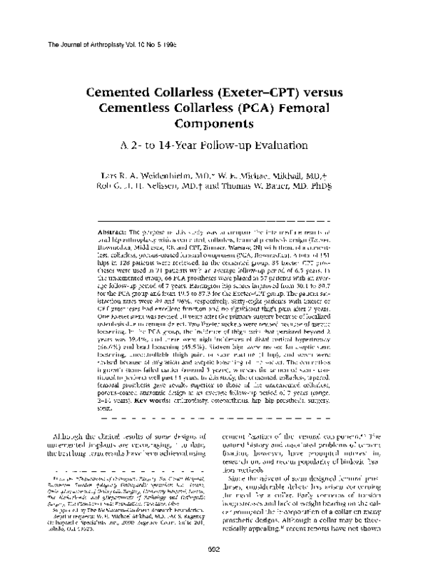(PDF) Cemented collarless (exeter-CPT) versus cementless collarless ...