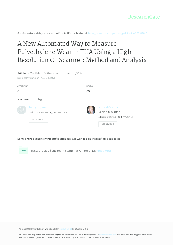 (PDF) A New Automated Way to Measure Polyethylene Wear in THA Using a ...