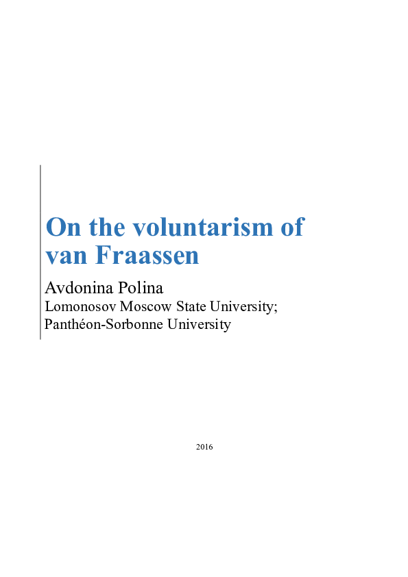 (PDF) On Van Fraassen's voluntarism