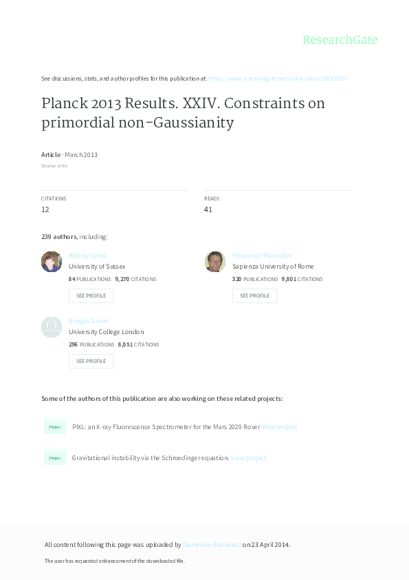 (PDF) Planck 2013 results. XXIV. Constraints on primordial non-Gaussianity