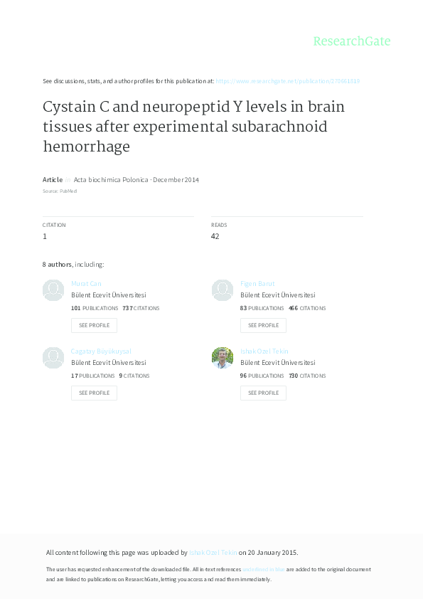 (PDF) Cystain C and neuropeptid Y levels in brain tissues after ...