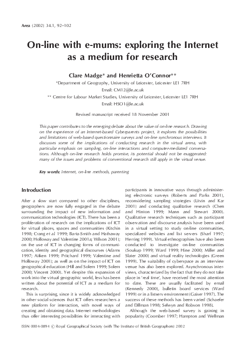 (PDF) On-line with e-mums: exploring the Internet as a medium for research