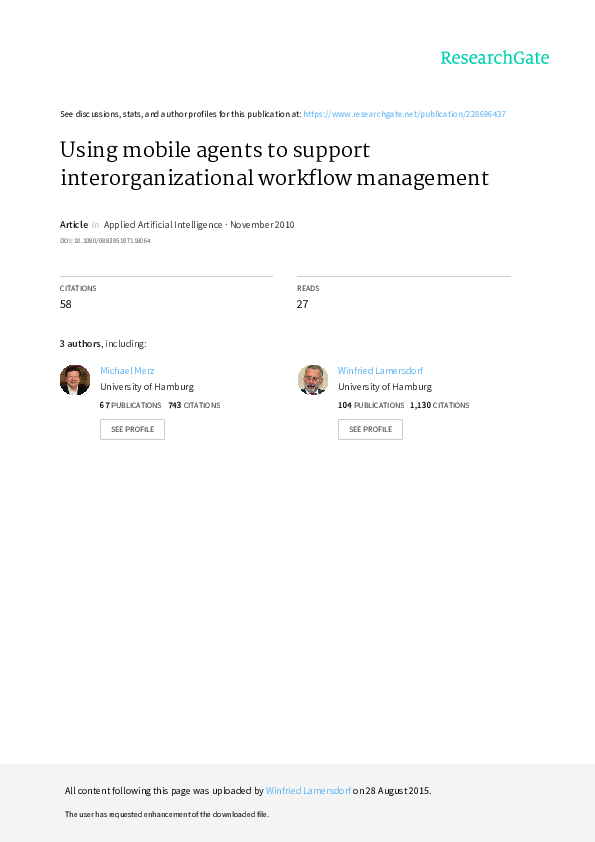 (PDF) Using mobile agents to support interorganizational workflow management