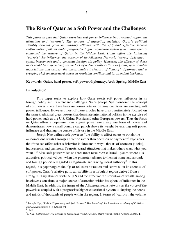 (PDF) The Rise of Qatar as a Soft Power and the Challenges