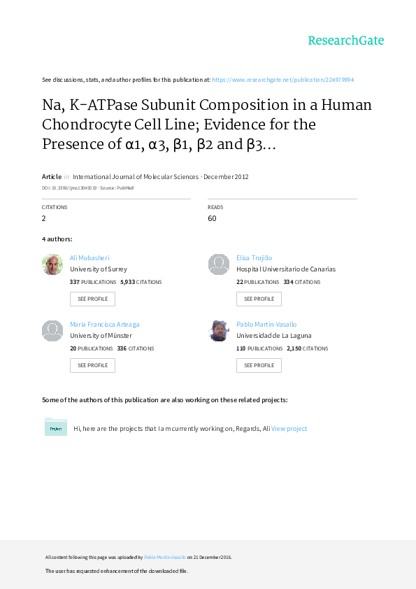 (PDF) Na +, K +-ATPase subunit composition in a human chondrocyte cell ...