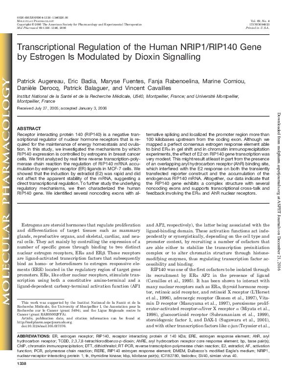 (PDF) Transcriptional Regulation of the Human NRIP1/RIP140 Gene by ...