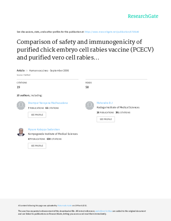 (PDF) Comparison of saftey and immunogenicity of purified chick embryo ...