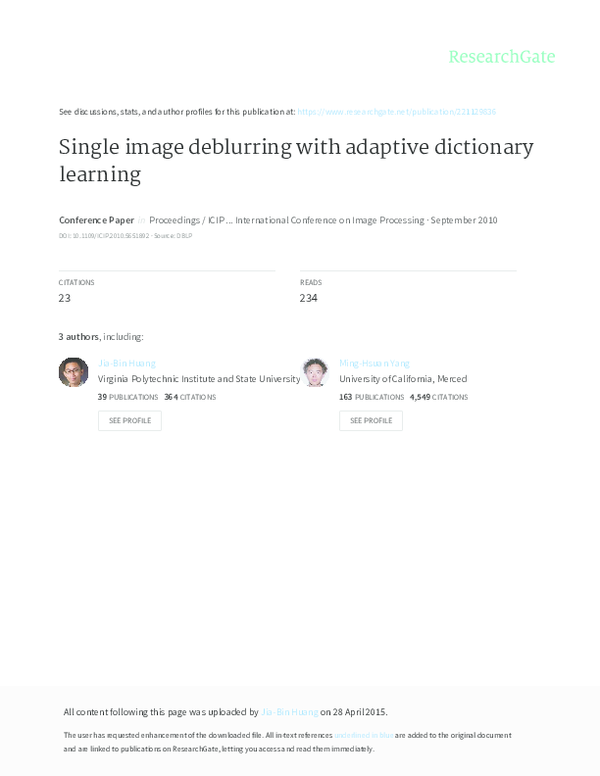 (PDF) Single image deblurring with adaptive dictionary learning