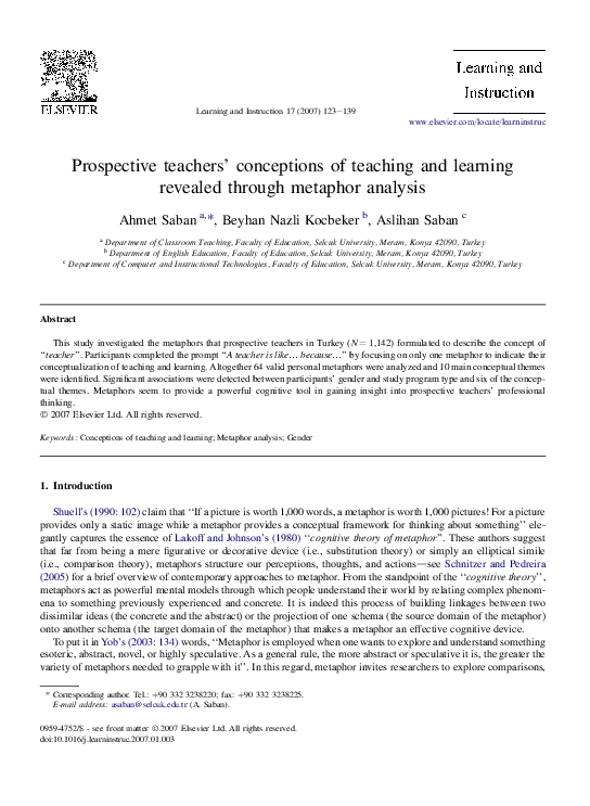 (PDF) Prospective teachers' conceptions of teaching and learning ...