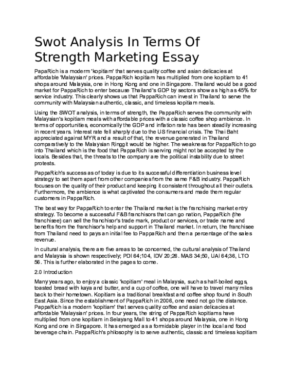 (DOC) Swot Analysis In Terms Of Strength Marketing Essay