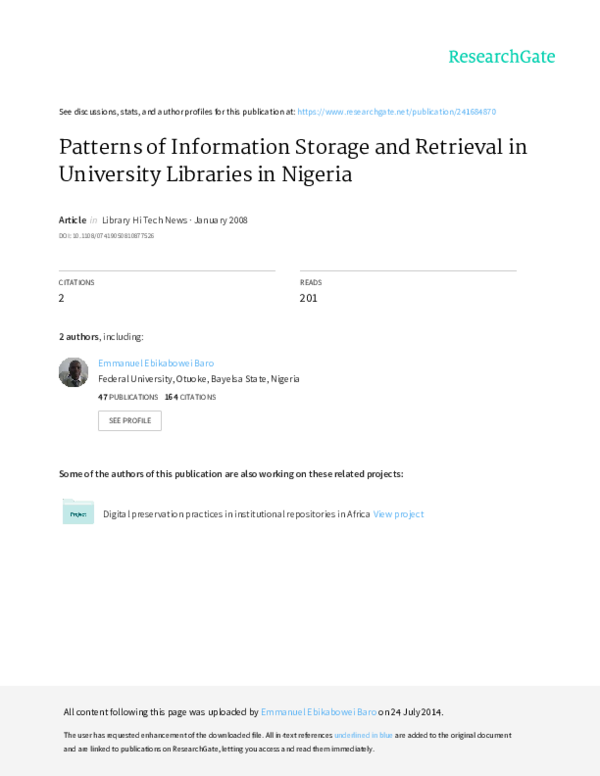 (PDF) Patterns of Information Storage and Retrieval in University ...