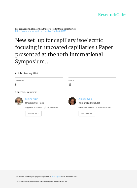 (PDF) New set-up for capillary isoelectric focusing in uncoated capillaries1