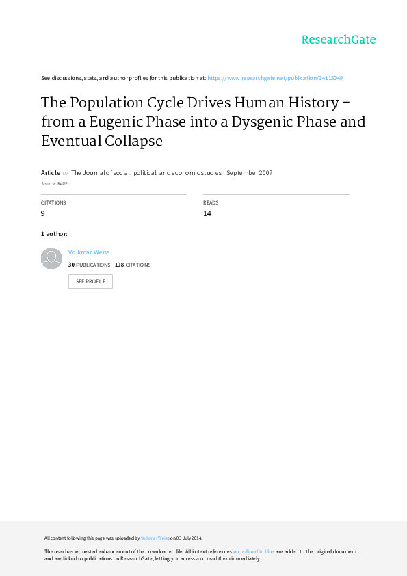 (PDF) The Population Cycle Drives Human History - from a Eugenic Phase ...