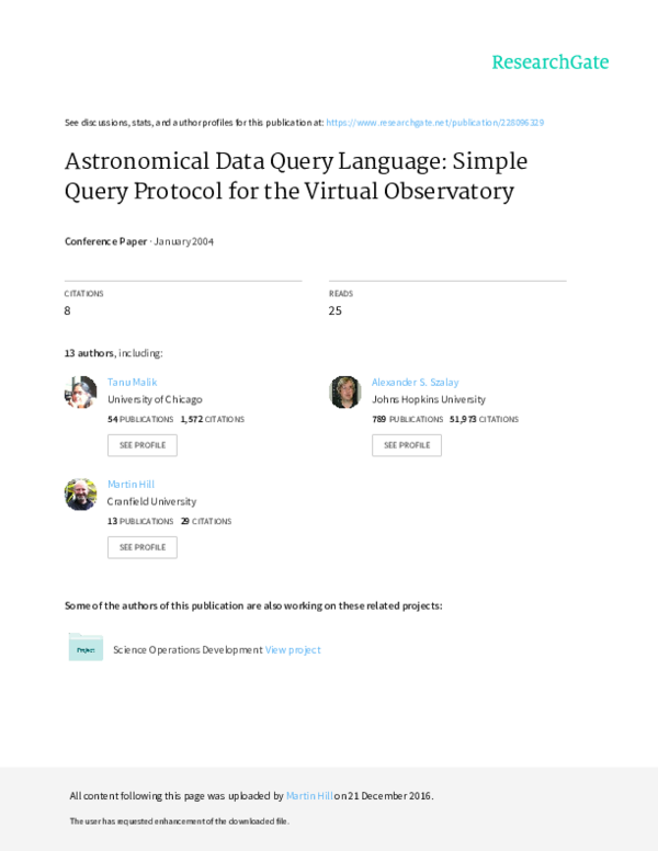 (PDF) Astronomical Data Query Language: Simple Query Protocol for the Virtual Observatory | Tanu ...