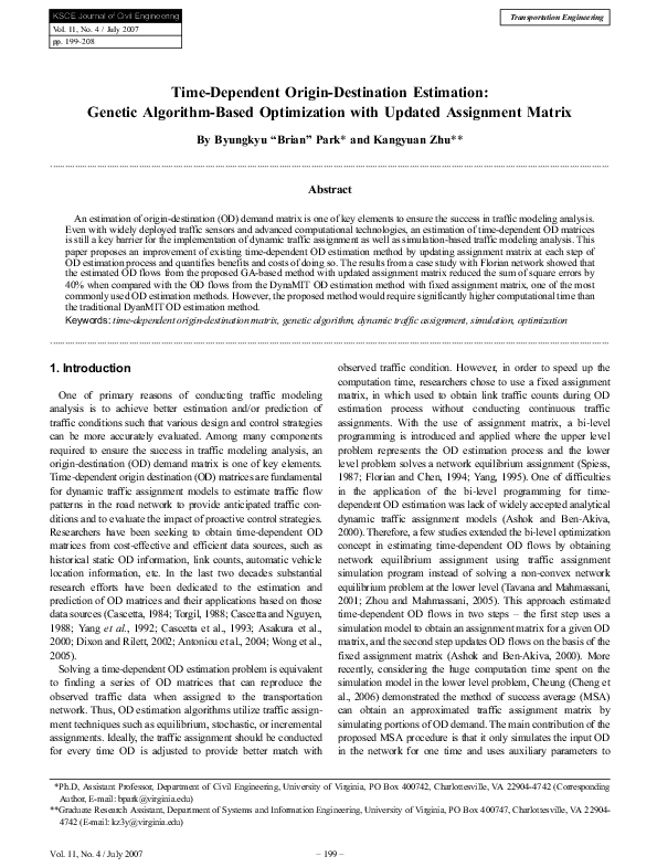 Pdf Time Dependent Origin Destination Estimation Genetic Algorithm Based Optimization With