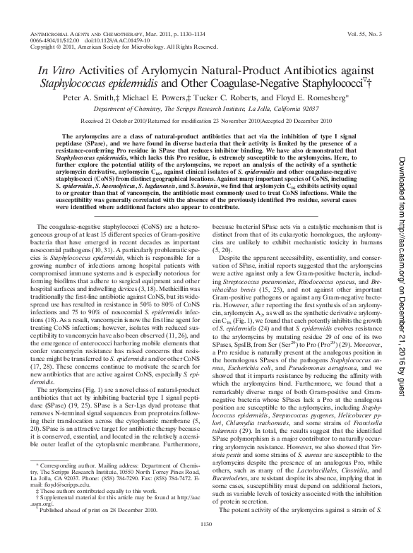 (PDF) In Vitro Activities of Arylomycin Natural-Product Antibiotics ...