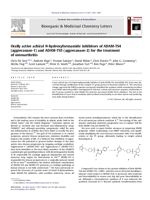 (PDF) Orally active achiral N-hydroxyformamide inhibitors of ADAM-TS4 ...