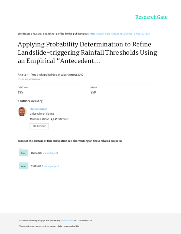 (PDF) Applying Probability Determination to Refine Landslide-triggering Rainfall Thresholds ...