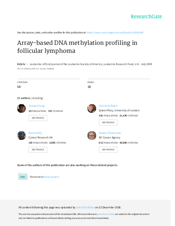 (PDF) Array-based DNA methylation profiling in follicular lymphoma
