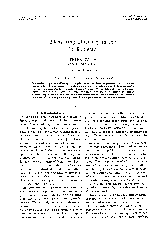 (PDF) Measuring efficiency in the public sector