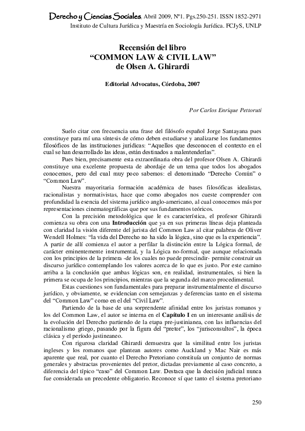 (PDF) Recensión del libro Common law & Civil law de Olsen A. Ghirardi