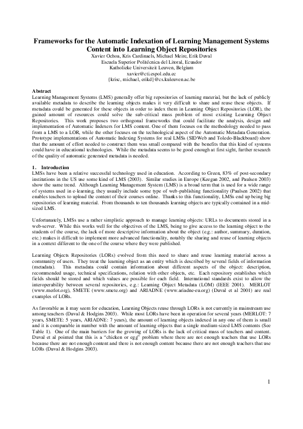 (PDF) Frameworks for the Automatic Indexation of Learning Management Systems Content into ...