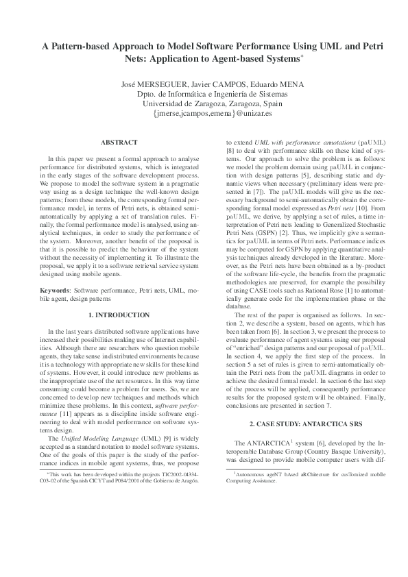 Pdf A Pattern Based Approach To Model Software Performance Using Uml