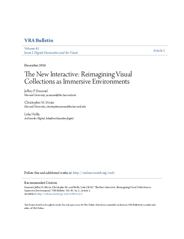 (PDF) The New Interactive: Reimagining Visual Collections as Immersive ...