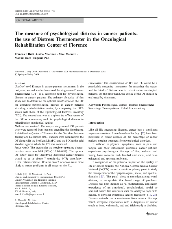 (PDF) Psychological Distress in Cancer Patients: DT Study