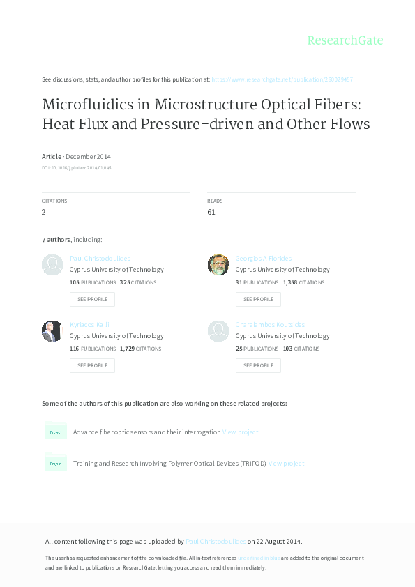 (PDF) Microfluidics in microstructure optical fibers: Heat flux and pressure-driven and other flows