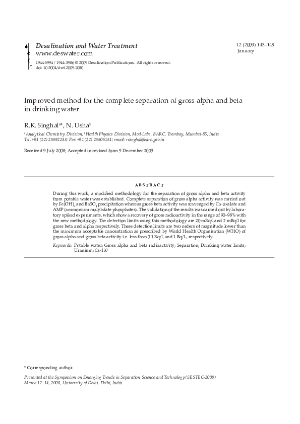 (PDF) Improved method for the complete separation of gross alpha and ...