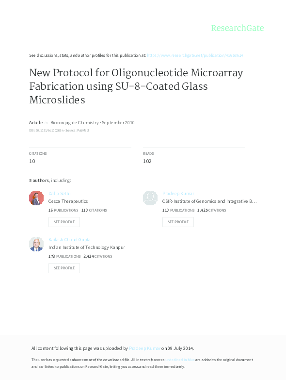 (PDF) New Protocol for Oligonucleotide Microarray Fabrication using SU-8-Coated Glass ...