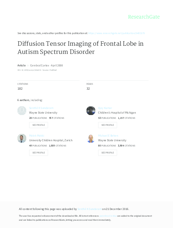 Pdf Diffusion Tensor Imaging Of Frontal Lobe In Autism Spectrum Disorder
