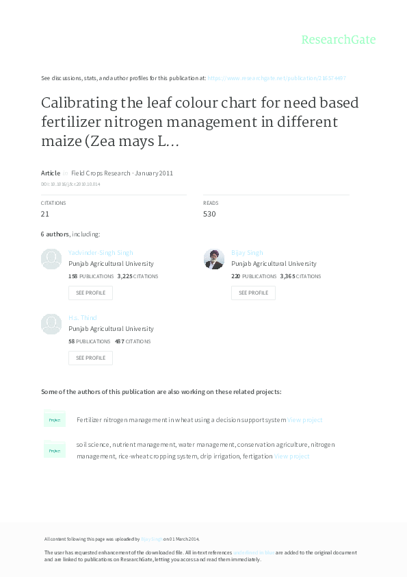 (PDF) Calibrating the leaf colour chart for need based fertilizer ...