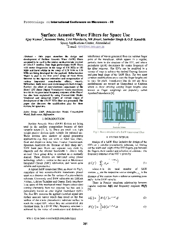 (PDF) Surface Acoustic Wave filters for space use