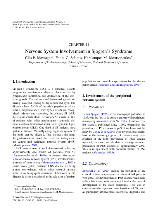 (PDF) Nervous System Involvement in Sjogren's Syndrome