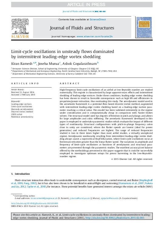 (PDF) Limit-cycle oscillations in unsteady flows dominated by intermittent leading-edge vortex ...