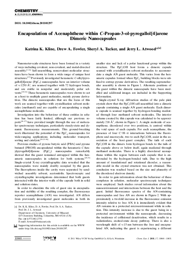 (PDF) Encapsulation of Acenaphthene within C-Propan-3-ol-pyrogallol[4 ...