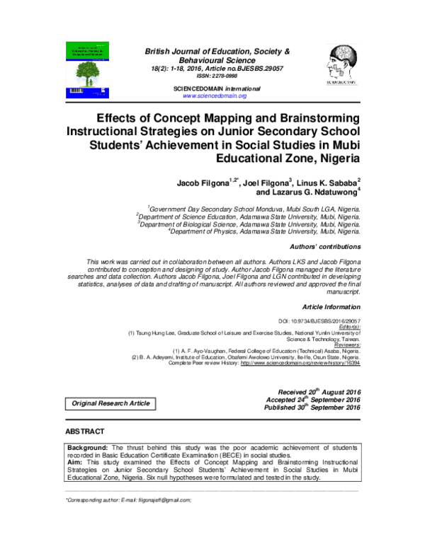 (PDF) Effects of Concept Mapping and Brainstorming Instructional ...