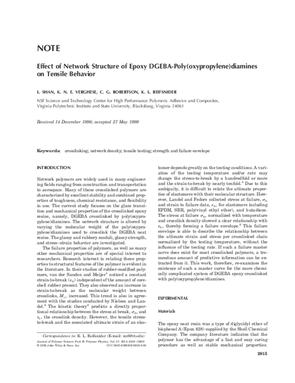 (PDF) Effect of network structure of epoxy DGEBA-poly(oxypropylene ...