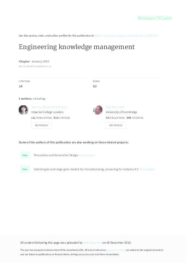 (PDF) Engineering knowledge management