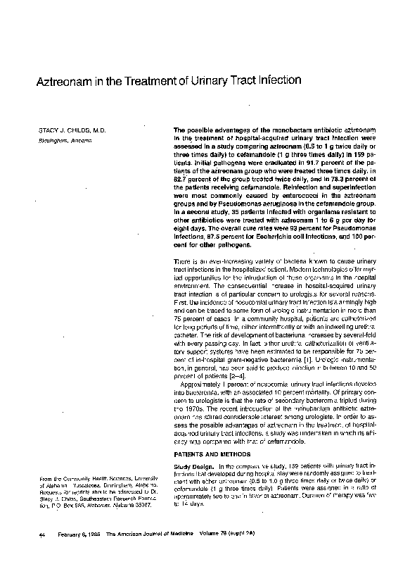 (PDF) Aztreonam in the treatment of urinary tract infection