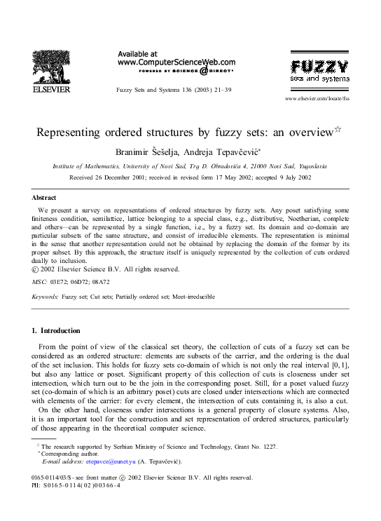 (PDF) Representing ordered structures by fuzzy sets: an overview | Andreja Tepavcevic - Academia.edu