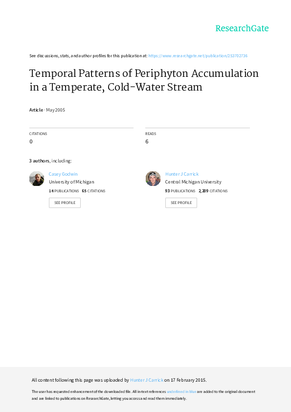 (PDF) Temporal Patterns of Periphyton Accumulation in a Temperate, Cold ...