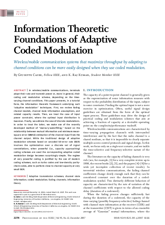 Pdf Information Theoretic Foundations Of Adaptive Coded Modulation